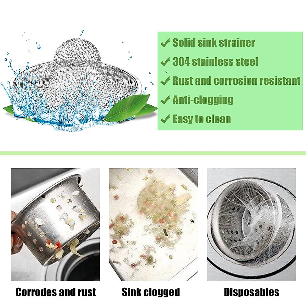10pcs Mesh Sink Strainer, 2.75" Top/1" Stainless Steel Slop Basket Filter Trap, Metal Kitchen Drain Strainer, Hair Basket Drain - Fits Most Kitchen Sinks, Bathroom Sinks,Shower Drains,Floor Drain