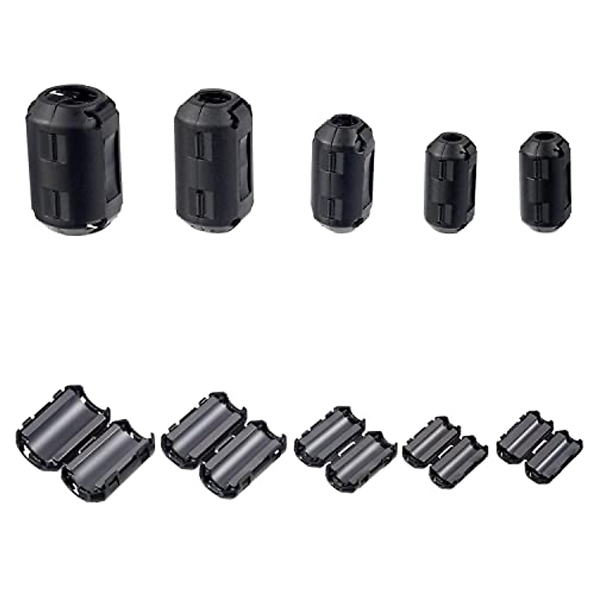 HUAREW 5 Values 28 Pcs Black Clip-on Ferrite Ring Core RFI EMI Noise Suppressor Cable Clip for 3.5mm 5mm 7mm 9mm 13mm Diameter Cable