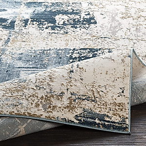 Mark&Day Area Rugs, 8x10 Bayonne Modern Dark Blue Area Rug, Blue White Yellow Carpet for Living Room, Bedroom or Kitchen (7'10" x 10'2")