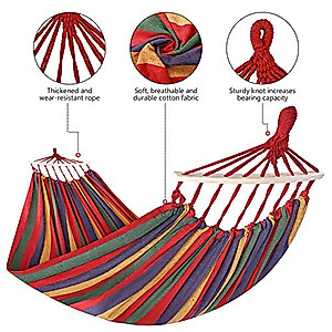 WBHome Brazilian Hammock with Hanging Kits, Tree Hammock for Indoor Outdoor Patio Porch Garden Camping, Cotton Canvas Carrying Bag, Ropes and Carabiners Included (Rainbow Stripe)