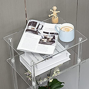 HMYHUM Clear Acrylic End Table, 3-Tier Side Table for Living Room, Small Bedside Table/Nightstand for Bedroom, Home Decor Accent Table, 15.7" L x 11.8" W x 23.4" H