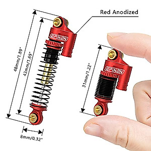 EPINON All Aluminum Front & Rear Shocks for FMS RocHobby eazyrc 1/24 FCX24 1/18 Toyota Land Cruiser/Hilux/FJ Cruiser/Chevrolet K10/Mogrich/Apache/Atlas 6X6 Upgrade Parts (4PCS Red)