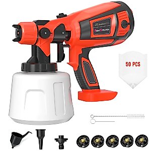 Cordless Paint Sprayer for Milwaukee 18V Battery 48-11-1850, HVLP Spray Paint Gun with 5 Nozzles and 1400ml Container for House Painting Interior and Exterior/Wood/Walls/Fence(Not Included Battery)