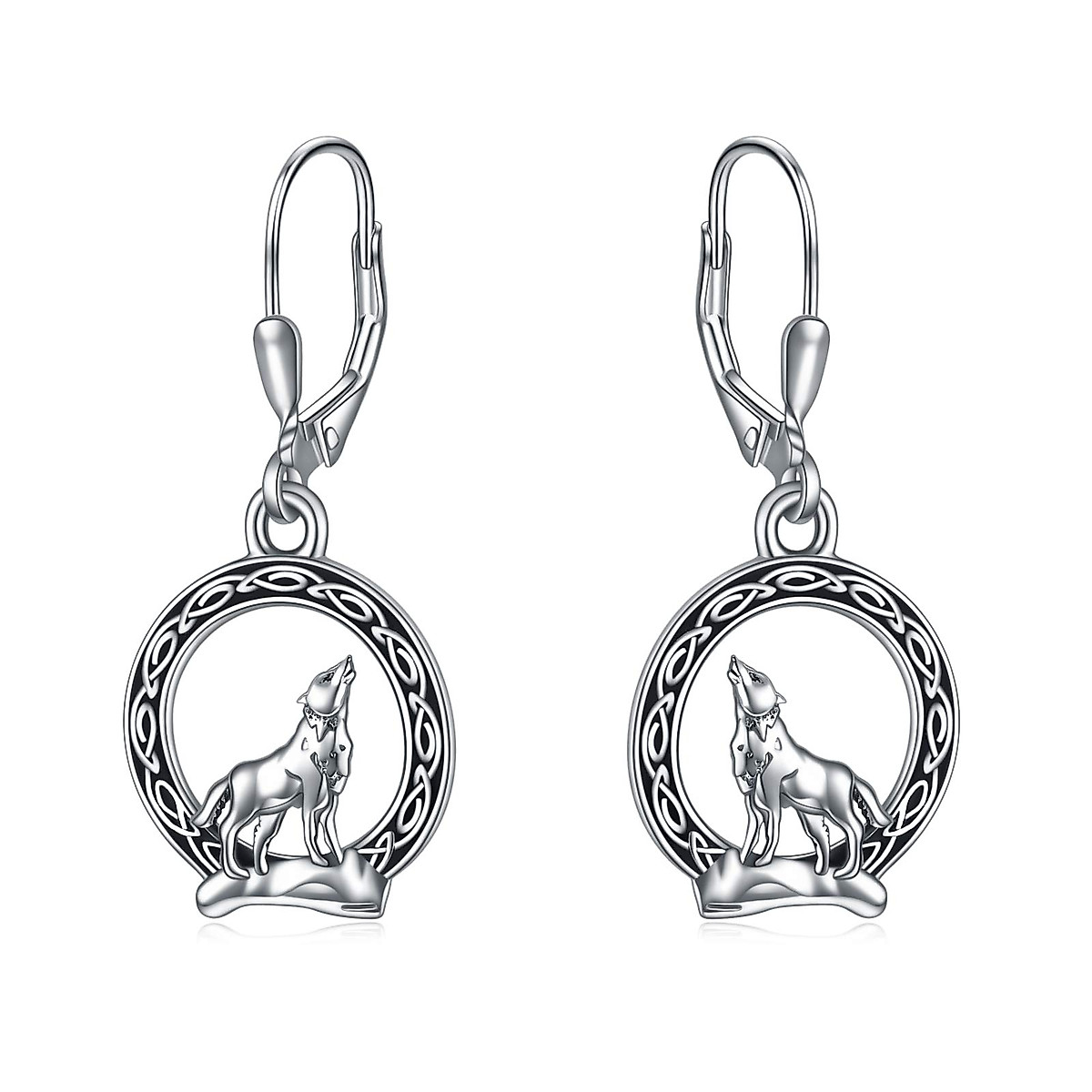 YFN Viking Wolf Dangle Drop Earrings Sterling Silver Norse Celtic Wolf Moon Earrings for Women (Wolf Earrings)