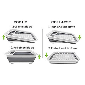 Ahyuan Collapsible Dish Drying Rack with Drainboard Tray Space Saving Camper Accessories Kitchen Storage Organizer RV Accessories for Inside Camper Accessories for Travel Trailers (with Drainboard)