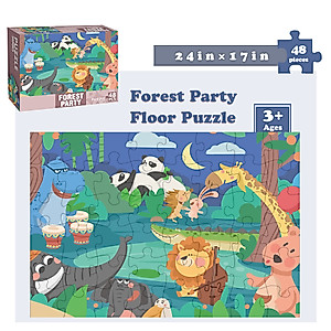 Floor Puzzle for Kid Ages 3-5 Forest Party Jumbo Puzzle for Preschool Kid 48 Pieces Jigsaw Puzzle for Toddler Animal Learning Educational Toy Game for Kid Birthday Gift for Children Room Decor