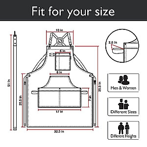 Stenffy Handmade Work Aprons,Cotton Canvas Aprons,Multiple Pockets,Adjustable Cross Back Weight Apron,BBQ,Cafe,Chef,Carpenter Apron,Aprons for Men&Women,Sizes M to XXL,Black Apron