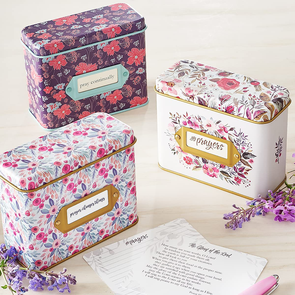 Christian Art Gifts Prayer Cards In Tin | My Prayers – 50 Double Sided Cards | Bible Verse Encouraging Gift for Women