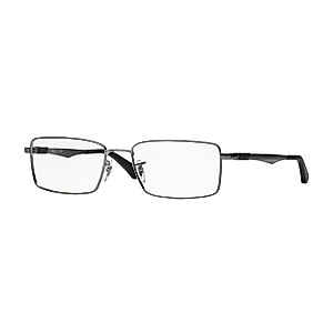 Ray-Ban RX6275 Rectangular Prescription Eyeglass Frames, Gunmetal/Demo Lens, 52 mm