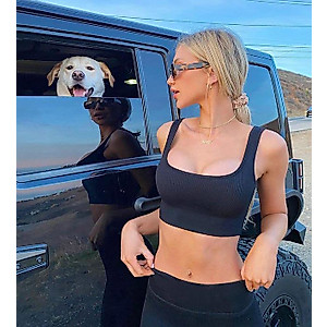 OLCHEE Women's Sexy 2 Piece Workout Outfits - Seamless Ribbed Shorts and Square-Cut Sports Bra Yoga Activewear Set - Black Size XL