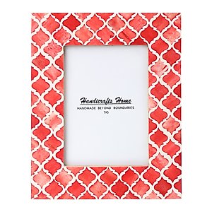 Picture Photo Frame Moorish Damask Moroccan Arts Inspired Handmade Naturals Bone Frames Size 5"x7", Red