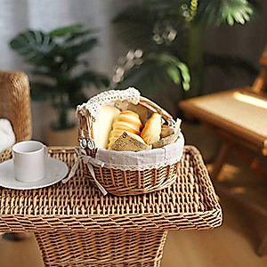 Wicker Basket with Handles, Woven Willow Storage Basket for Picnic,Decoration,Gift,Wedding (Beige Lace)