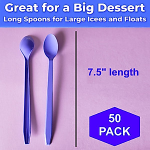 Gmark 50pc 7.5" Extra Long Plastic Purple Spoons, Ice Cream Spoons Dessert Spoons GM1119