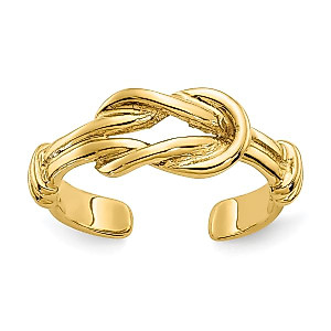 IceCarats 14K Yellow Gold Love Knot Adjustable Toe Ring Open Midi Band Summer Beach Jewelry