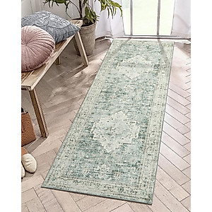 LIVEBOX Washable Kitchen Runner Rug 2x6- Boho Hallway Rug Runner Long Entryway Rug, Low-Pile Accent Rug for Bedroom, Non-Slip Soft Carpet Runner Throw Rug for Bathroom Laundry Room, Sage Green