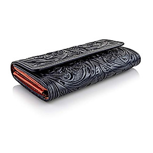Mauzari Geneva Women's Tooled Leather Wallet (Obsidian)