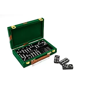 Bello Games New York, Inc. Fashion Avenue Double Six Designer Black Dominoes Professional Jumbo Size Tournament Set with Spinners and Score Board