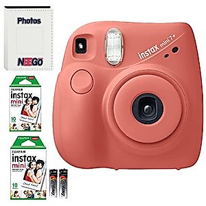Fujifilm Instax Mini 7+ Instant Camera Bundle-Deluxe Kit, Fuji Instax Mini Film (20 Sheets), NeeGo Photo Album (Coral)