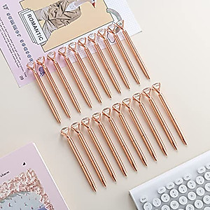 PASISIBICK 20 Rose Gold Diamond Pens Bling Diamond Gem Pen Décor Gifts for Women Bridesmaid Coworkers Bulk Crystal Metal Ballpoint Pens Black Ink(Rose Gold)
