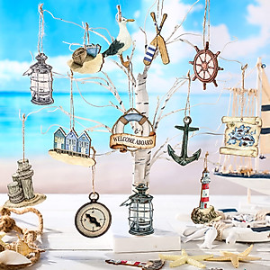 Maitys 36 Pcs Summer Wooden Ornaments Ocean Beach Tree Decorations Coastal Nautical Navigation Wooden Cutouts Summer Hanging Ornaments Summer Decorations for Home Small Tree Party Office(Navigation)
