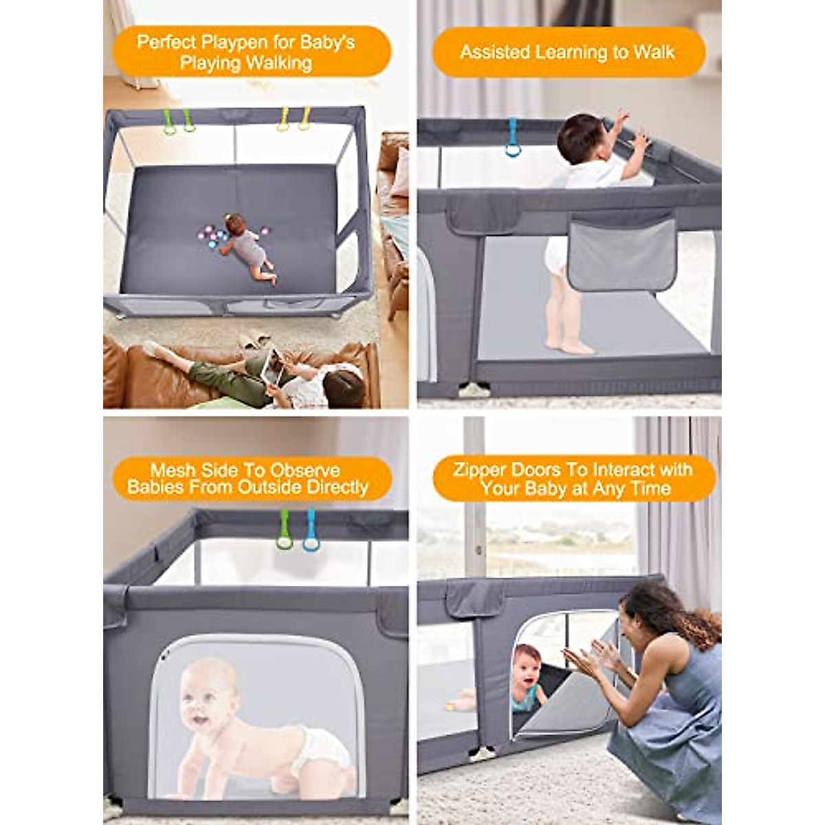 Baby Playpen, Play Pens for Babies and Toddlers, Extra Large Baby Play Yard, Baby Play Fence with Breathable Mesh and Double Gate, Indoors Kids Safety Play Activity Center, 71x59x27 Inches