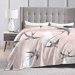 Throw Blanket 40x50 Inch,Flower Sky Bird Heart Flannel Soft Cozy Fluffy Throw Blankets and Warm Throws for Adults in Couch Sofa Bed 50x40 Inch