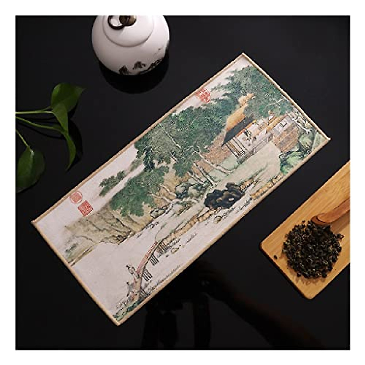 1pcs Chinese Painted Tea Towel Absorbent Rag, Thickened Table Cleaning Tea Cloth, Cotton Household Cloth Dish Cleaning Wipe Tea Towels (Color : 07, Size : 0.6x1.3ft)