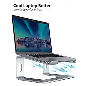 SOUNDANCE Laptop Stand, Aluminum Computer Riser, Ergonomic Laptops Elevator for Desk, Metal Holder Compatible with 10 to 15.6 Inches Notebook Computer, Silver