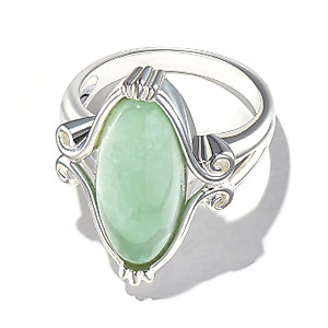 MORGAN & PAIGE Pale Green Jade Ring for Women, Vintage Oval Gemstone, Pure 925 Sterling Silver, Celtic Jewelry Scrollwork Setting