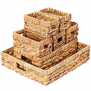 Beeveer 7 Pcs Natural Water Hyacinth Wicker Baskets for Shelves Wicker Storage Basket with Built in Handles Woven Baskets for Organizing Baskets for Decorative Baskets Organizers for Home Closet