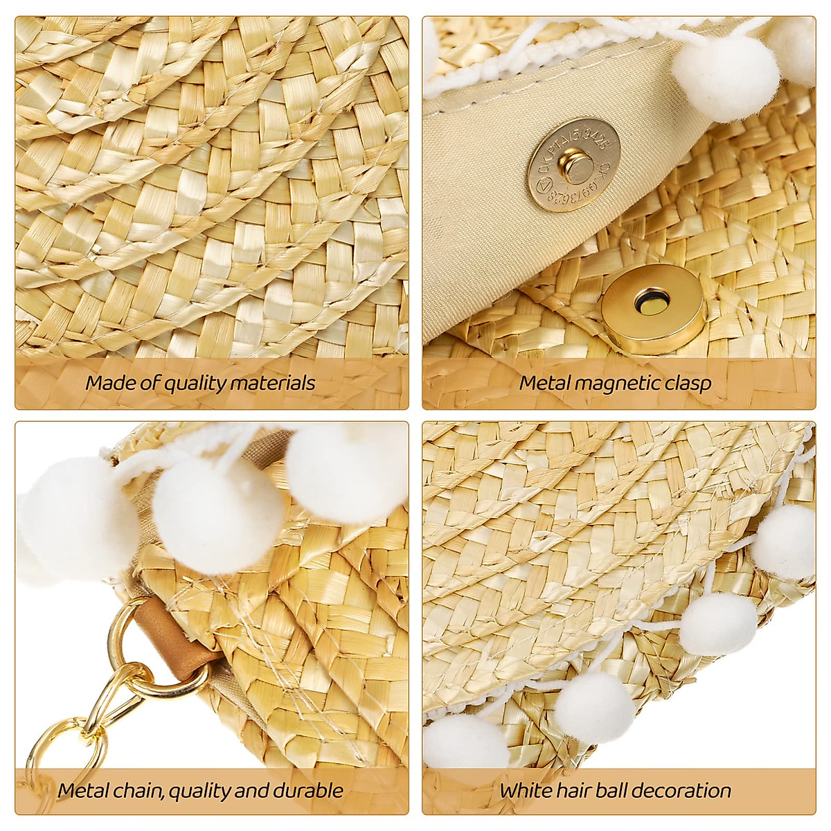 SHERCHPRY Carteras De Mujer Straw Bag Woven Clutch Purse with 3 Pairs Rattan Earring for Women Small Purse