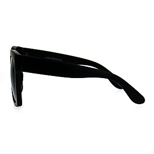 Womens Boyfriend Style Oversize Horned Rim Thick Plastic Sunglasses Matte Solid Black