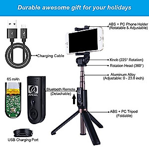 Apexel 2-in-1 Extendable Selfie Stick Monopod Tripod Stand with Wireless Remote Shutter for iPhone Xs/XS Max/XR/X/8/8 Plus/7/7 Plus/6s/6 Plus, Galaxy S9/S8/S7 Plus, Nubia, Huawei and More