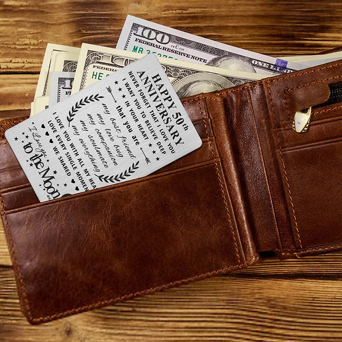 Jzxwan 50 Year Anniversary Card Gifts for Wife from Husband, Happy 50th Anniversary Wallet Card Gift for Wifey Women, Female 50 Years of Marriage Present for Couple