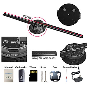 3D Hologram Fan,16.5 Inch 3D Hologram Projector Advertising Display with 1.2 Inches Thick, 700 Video Library and 224 LED for Business Store Signs,Bar,Casino,Party,Halloween Missyou