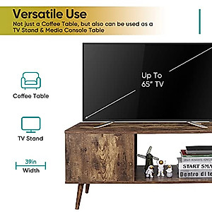 SUPER DEAL 2 Tier Wooden Coffee Table with Storage Shelf for Living Room, Modern Mid-Century Accent Furniture Rectangle Industrial Cocktail Table for Indoor Bedroom Apartment, 40 inch Rustic Brown