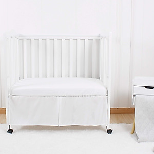 CaSaJa Mini Crib Skirt Pleated, Silk-Looking Soft Microfiber Baby Bed Skirt with Durable Platform for Mini and Portable Cribs 24" X 38", 12" Generous Drop Dust Ruffle, Machine Washable, White Color
