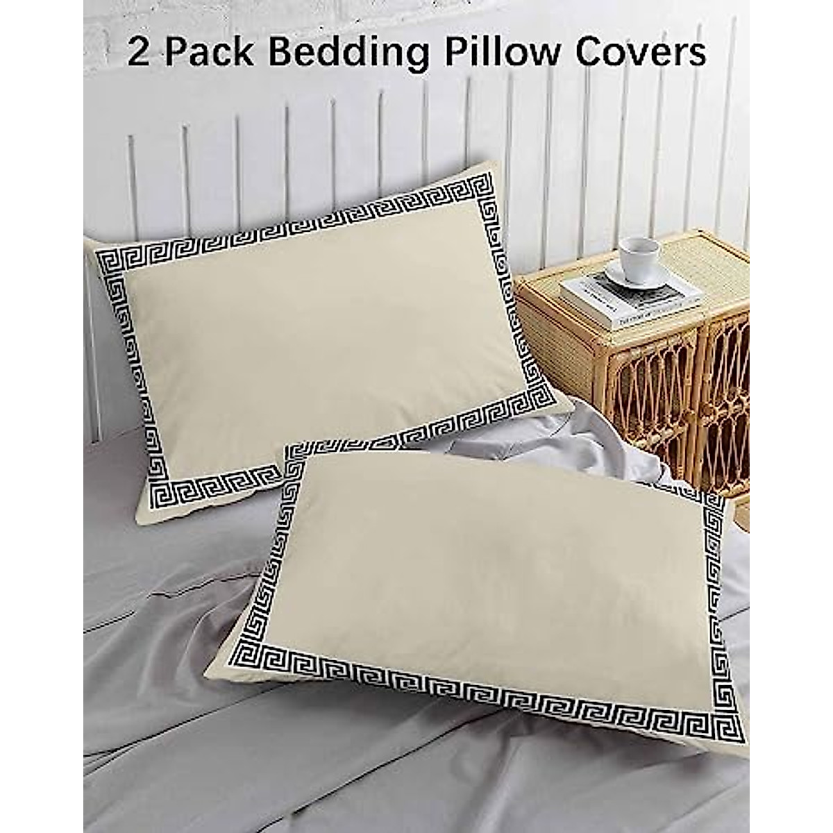 Edwiinsa Beige Pillow Covers King Standard Set of 2 20x36 Bed Pillow, Black Modern Geometric Abstract Art Aesthetics Plush Soft Comfort for Hair/Skin Cooling Pillowcases with Envelop Closure