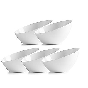 Disposable Angled Plastic Serving Bowls Small White Plastic Candy Bowls for Weddings, Buffet, Offices, Disposable Hard Plastic Small Angled Bowls for Party's, Salads, Snacks and Fruit Bowl 5 Pack