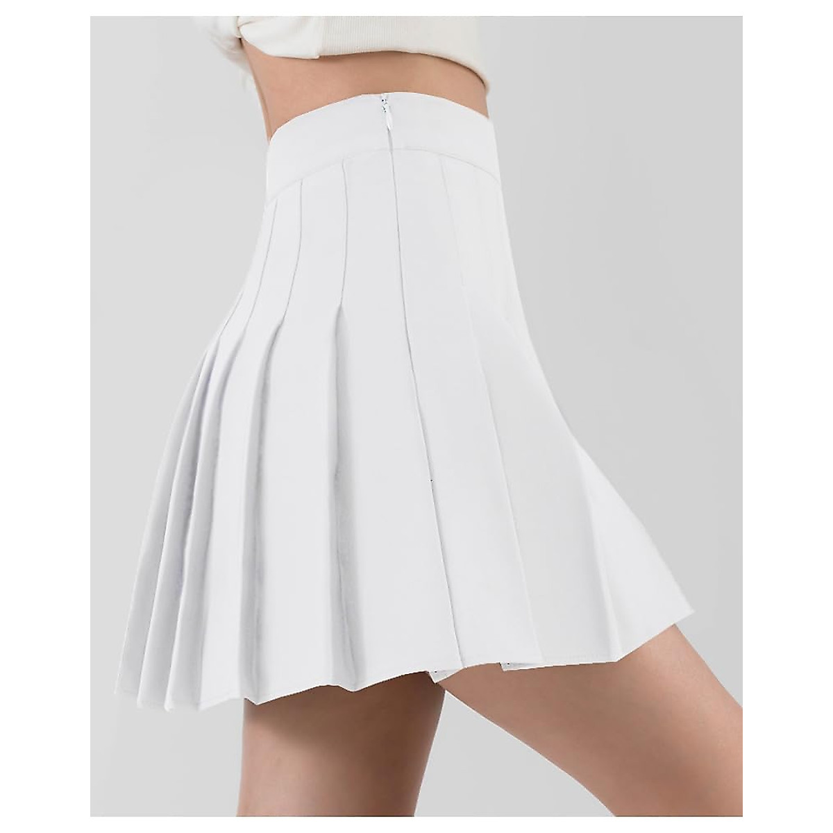 Women Girls 2024 high Waisted Pleated Skater Tennis School Skirt Uniform Skirts A-White