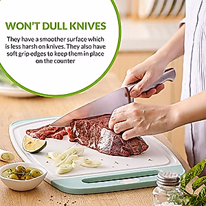 Spring Chef Professional Cutting Boards for Kitchen with Soft Grip, Deep Juice Grooves, Non-Porous Chopping Board, Dishwasher Safe, BPA Free, Set of 3, Mint