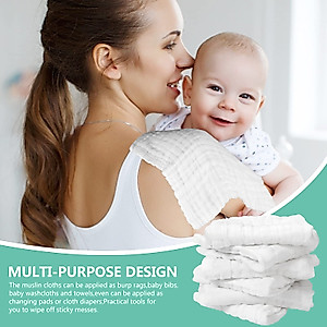 Koo-dib Muslin Soft White Baby Small Washcloths for Newborn Baby Essentials Must Haves Wash Cloths and 100% Cotton Face Towels 10 Pack Muslin Wash