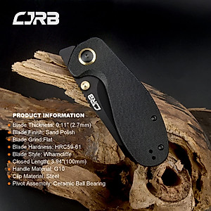 CJRB Folding Pocket Knife Maileah Tactical Knife with AR-RPM9 Powder Steel Balde and G10 Small Tactical Pocket Knife EDC for outdoor survival hunting camping J1918 (Black Blade/Black Handle)
