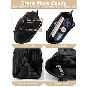 Women Corduroy Tote Bag With Zipper, Large Shoulder Hobo Bags Casual Cute Handbags Big Capacity Travel Shopping Work Bag Aesthetic With Pocket