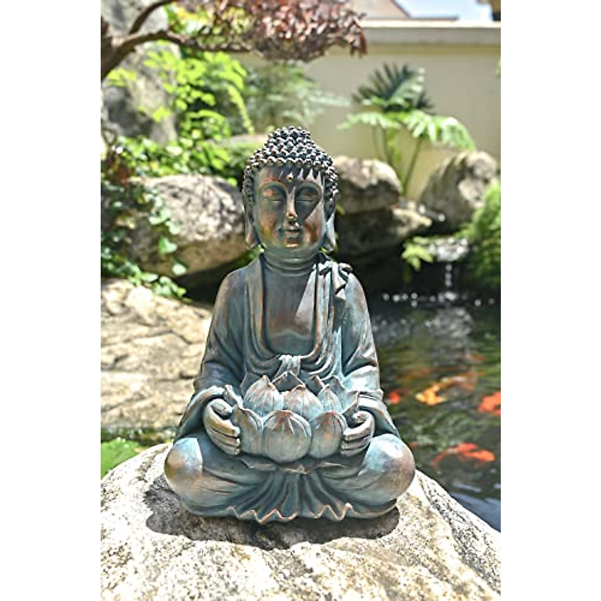 TERESA'S COLLECTIONS Meditating Buddha Statue for Garden Decor with Solar Lights, Large Resin Outdoor Statue Garden Sculpture Figurines for Home Patio Lawn Yard Decorations 12.6''