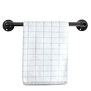 Sumnacon 16 Inch Industrial Iron Pipe Towel Rack Holder - Heavy Duty Rustic Hand Towel Bar, Vintage Style Grab Bar/Door Handle for Bathroom, Kitchen with Screws, Black