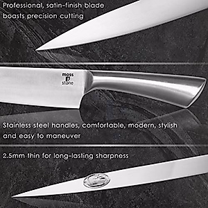 Professional Kitchen Knife Chef Set, Knife Set With Block, Kitchen Knife Set Stainless Steel Scratch Resistant And Rust Proof, Black Knife Block By Moss & Stone. (6 piece)