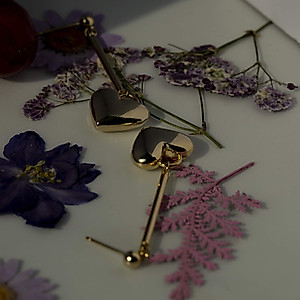 Cowlyn Heart Earrings Love Pendant Long 925 Silver Needle 14K Gold Dangle Drop Stud Cute Jewelry Valentines Day Gift for Women