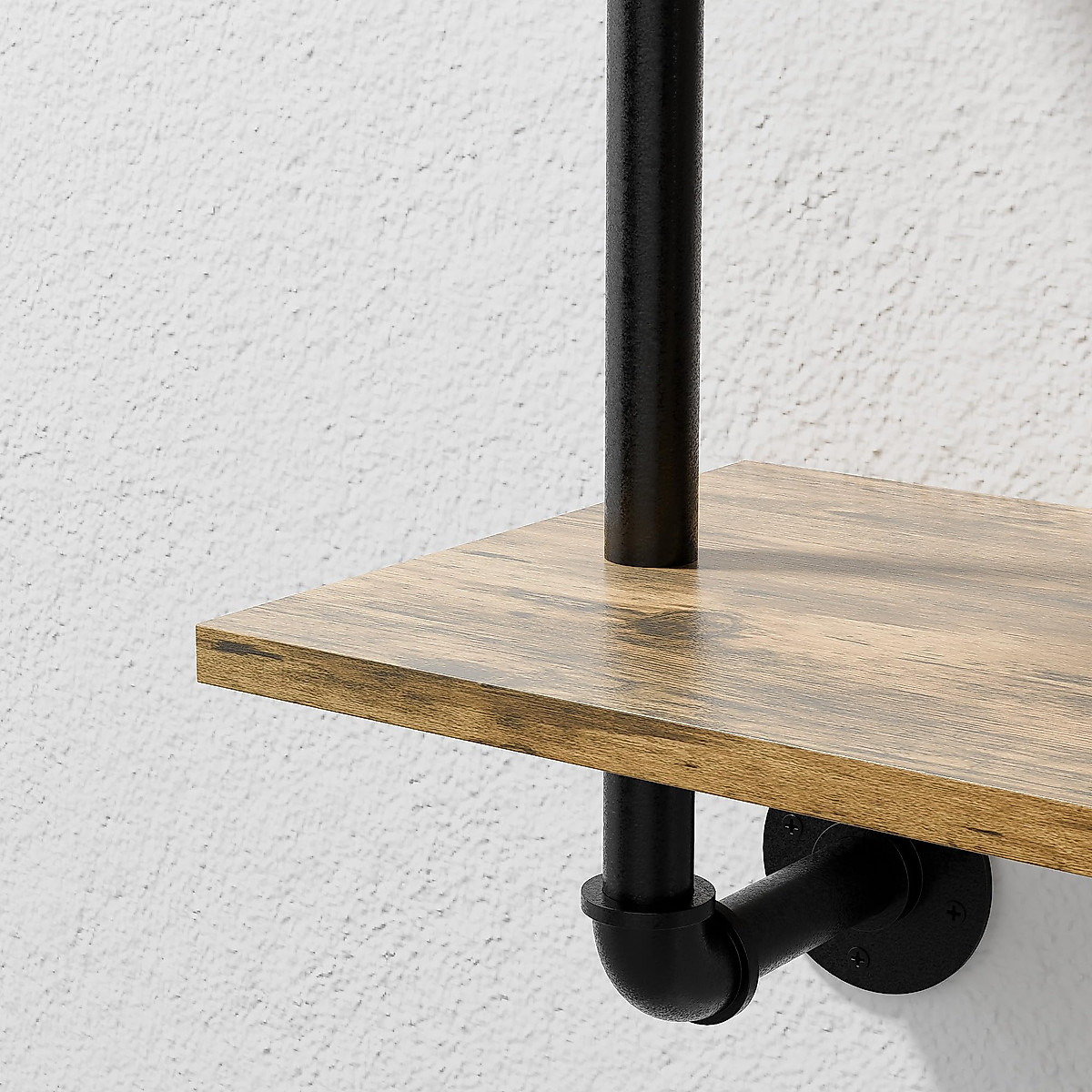 WFSRESTD Industrial Pipe Shelving, 4 Tier Rustic Wooden Floating Shelves, Wall Display Bookshelf, Storage Rack Sundries Holder for Kitchen Office Bathroom Organization and Home Decor