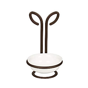 Spectrum Leaf Spoon Rest With Ceramic Dish Upright Utensil Holder for Stovetop Organization, Modern Vertical, Nature-Inspired Kitchen Décor, Bronze